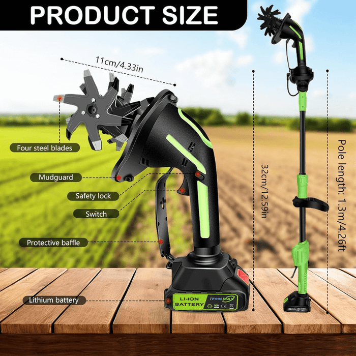 2-IN-1 Cordless Tiller & Cultivator - Free Battery + Extension Pole ...